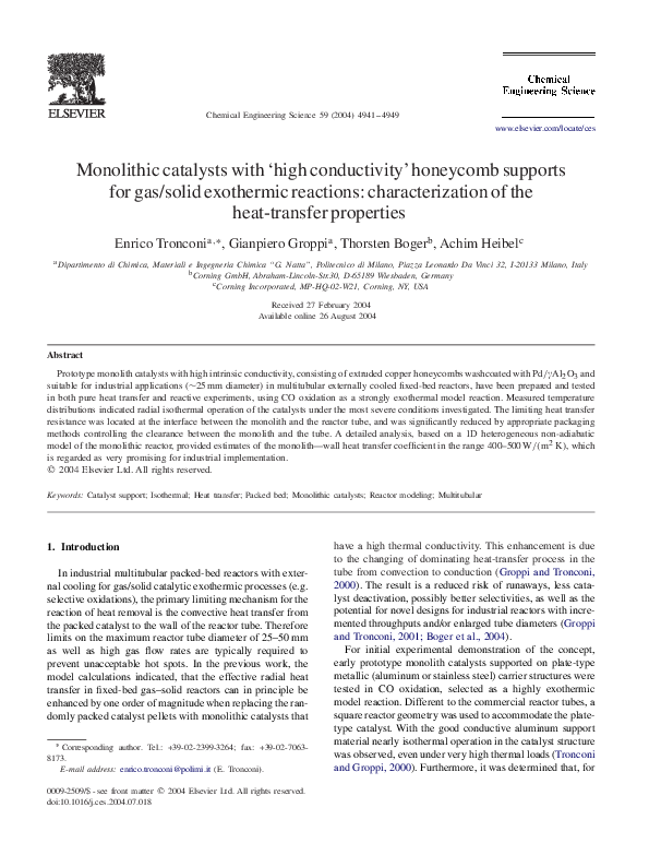 (PDF) Monolithic catalysts with ‘high conductivity’ honeycomb supports ...