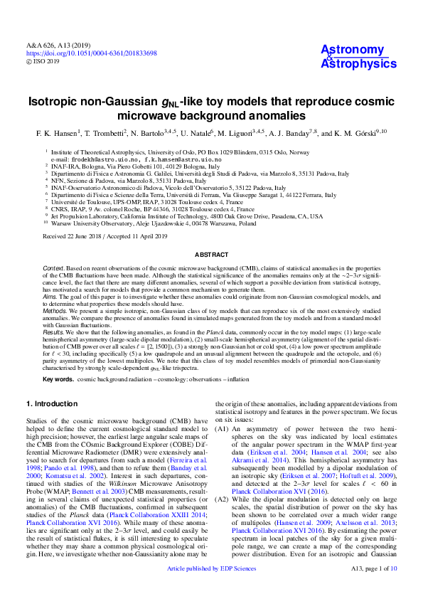 (PDF) Isotropic non-Gaussian gNL-like toy models that reproduce cosmic ...