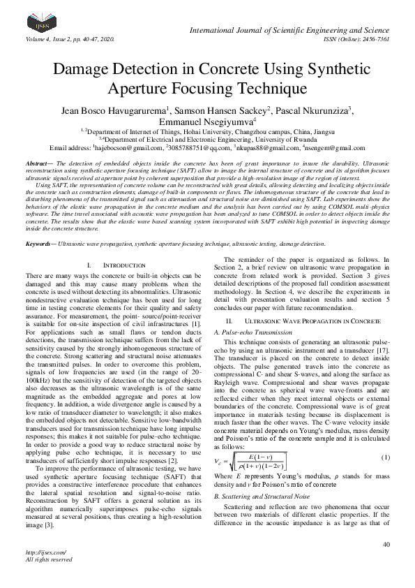 (PDF) Damage Detection in Concrete Using Synthetic Aperture Focusing Technique