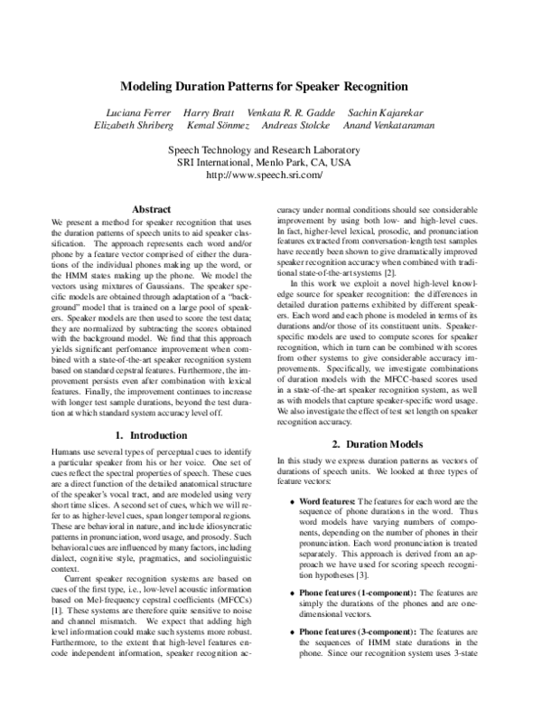 Pdf Modeling Duration Patterns For Speaker Recognition Venkata Gadde