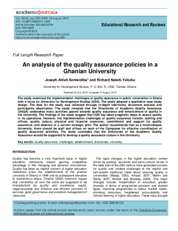 (PDF) Educational Research and Reviews An analysis of the quality ...
