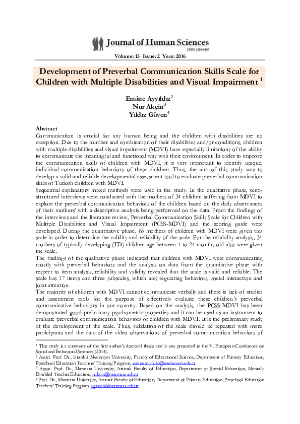 (PDF) Development of Preverbal Communication Skills Scale for Children ...