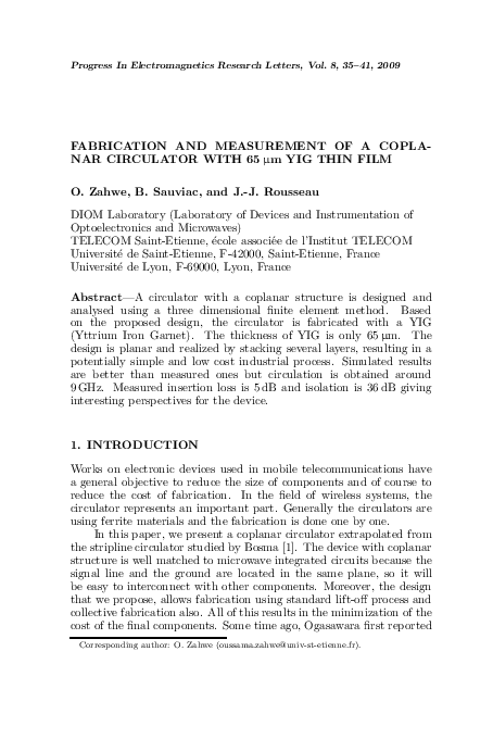 (PDF) FABRICATION AND MEASUREMENT OF A COPLANAR CIRCULATOR WITH 65 µm ...