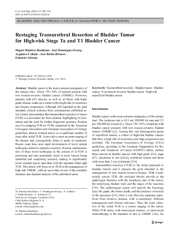 (PDF) Restaging transurethral resection of bladder tumor for high-risk ...