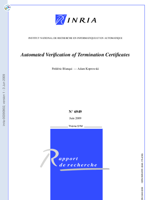 (PDF) Automated verification of termination certificates