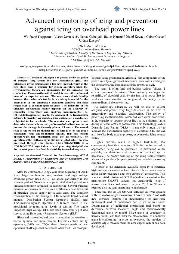 (PDF) Advanced monitoring of icing and prevention against icing on ...
