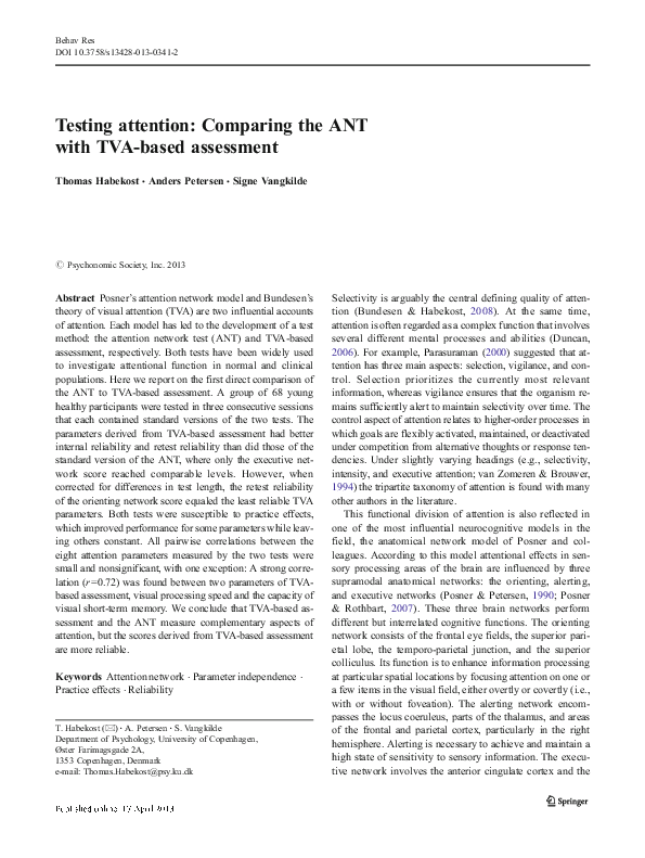 (PDF) Testing attention: Comparing the ANT with TVA-based assessment