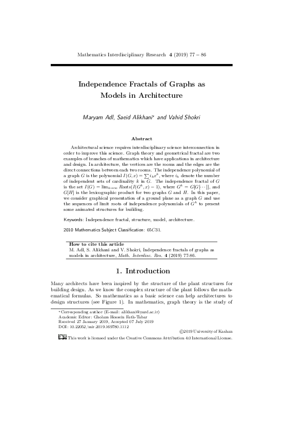 (PDF) Independence Fractals of Graphs as Models in Architecture | Vahid ...