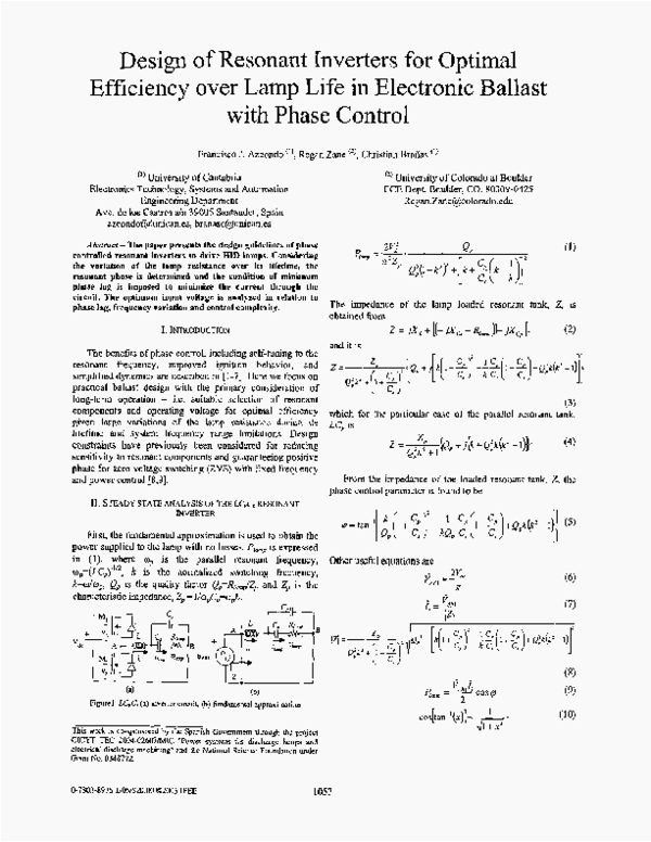 (PDF) Design of Resonant Inverters for Optimal Efficiency Over Lamp ...