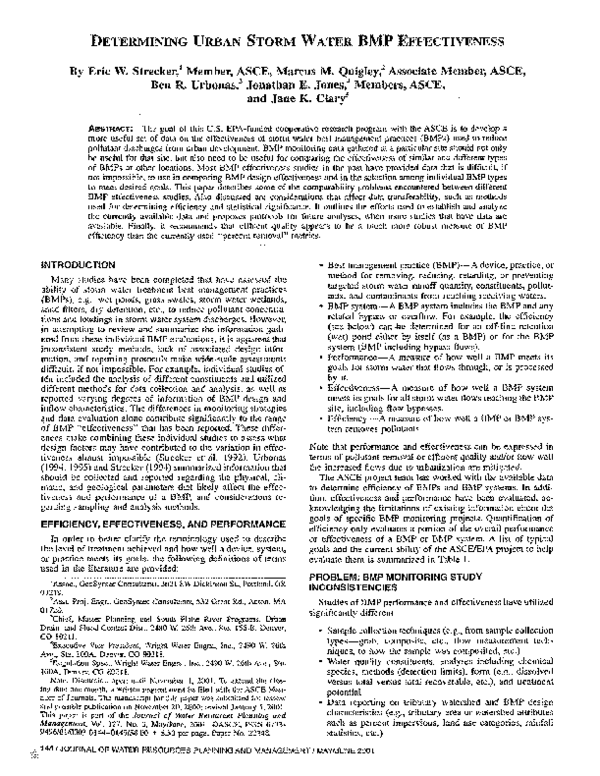 Determining Urban Storm Water BMP Effectiveness