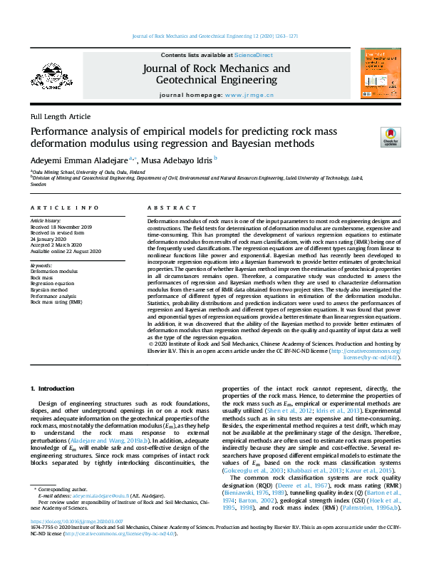 (PDF) Performance analysis of empirical models for predicting rock mass deformation modulus ...
