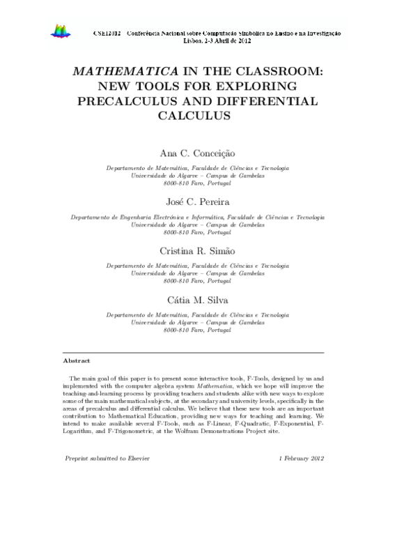 (PDF) Mathematica in the Classroom: New Tools for Exploring Precalculus and Differential Calculus