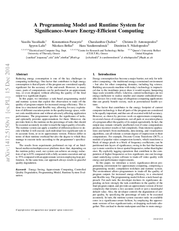 (PDF) A programming model and runtime system for significance-aware energy-efficient computing
