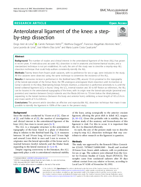 (PDF) Anterolateral ligament of the knee: a step-by-step dissection