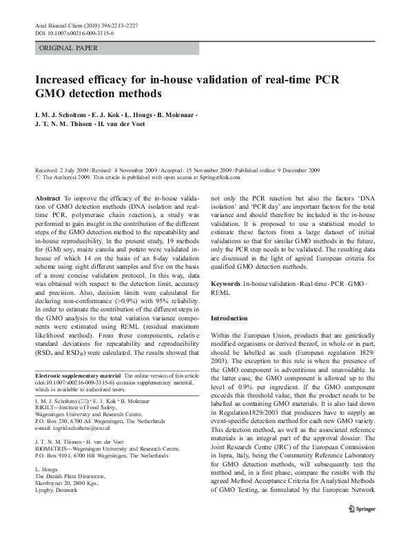 (PDF) Increased efficacy for in-house validation of real-time PCR GMO detection methods