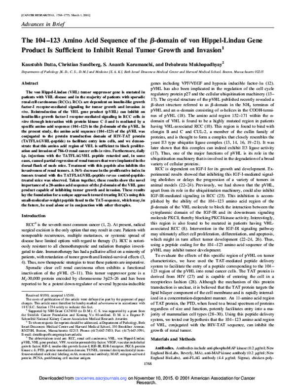 (PDF) 104-123 Amino Acid Sequence of pVHL Inhibits RCC Growth