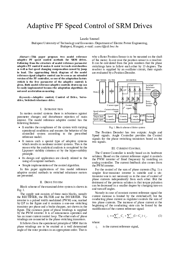 (PDF) Adaptive PF speed control of SRM drives