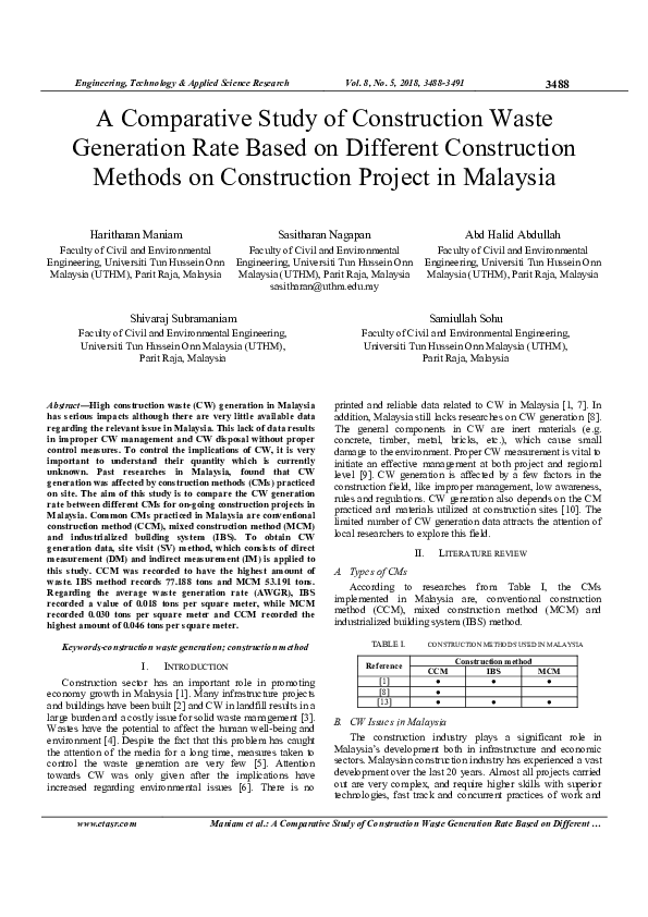 (PDF) A Comparative Study of Construction Waste Generation Rate Based ...