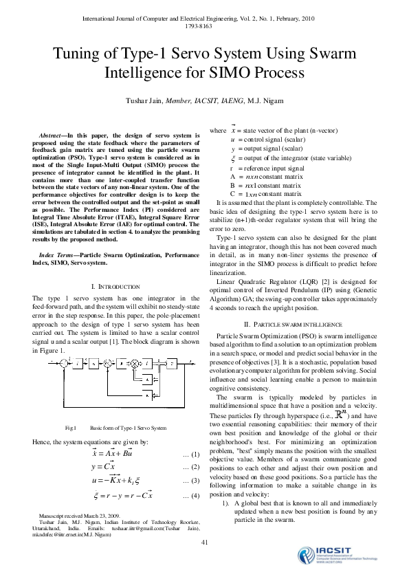 (PDF) Tuning of Type-1 Servo System Using Swarm Intelligence for SIMO ...
