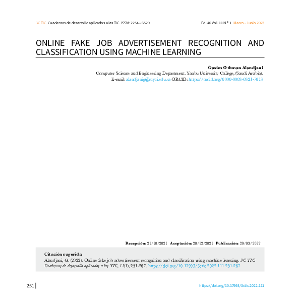 (PDF) ONLINE FAKE JOB ADVERTISEMENT RECOGNITION AND CLASSIFICATION ...