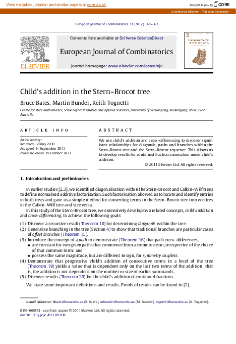 (PDF) Child’s addition in the Stern–Brocot tree