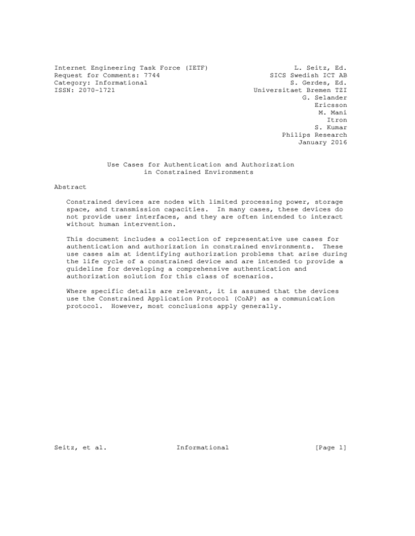 Pdf Use Cases For Authentication And Authorization In Constrained Environments 9209