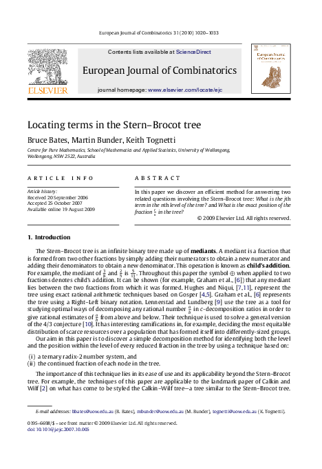 (PDF) Locating terms in the Stern–Brocot tree | Martin Bunder ...