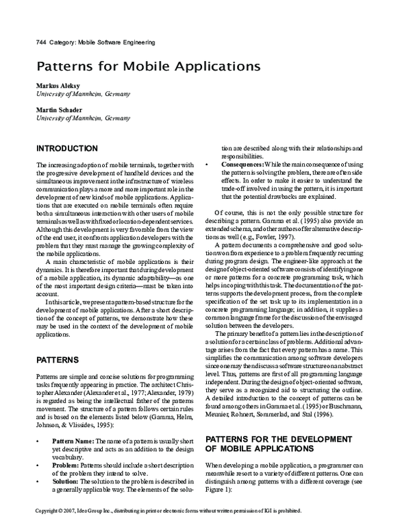 (PDF) Patterns for Mobile Applications