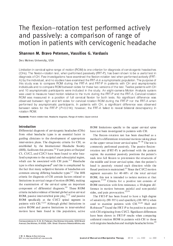 (PDF) The flexion–rotation test performed actively and passively: a ...