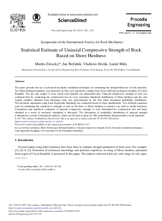 (PDF) Statistical Estimate of Uniaxial Compressive Strength of Rock ...