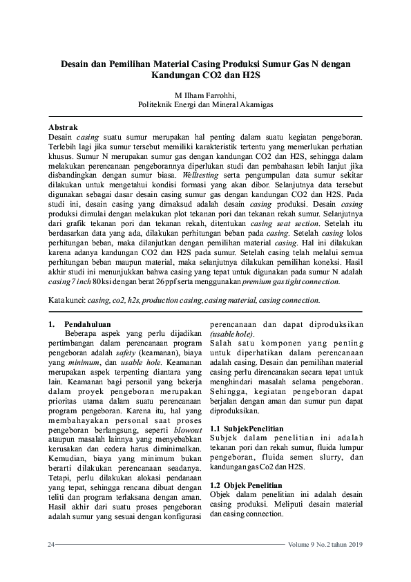 (PDF) Desain dan Pemilihan Material Casing Produksi Sumur Gas N dengan ...
