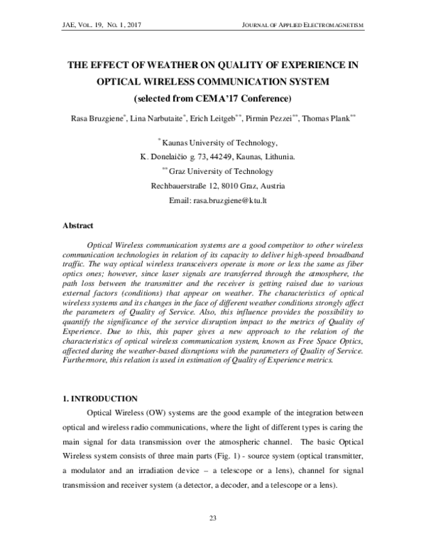 (PDF) The Effect of Weather on Quality of Experience in Optical ...
