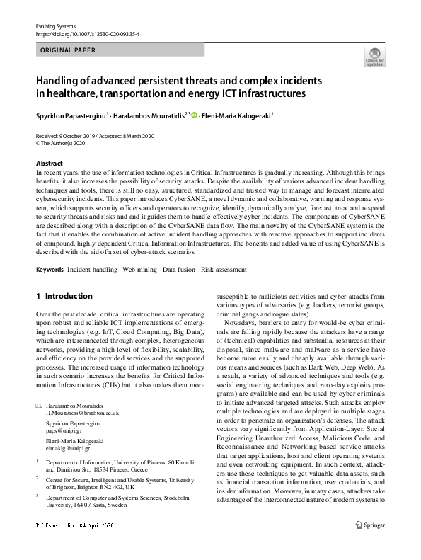 (PDF) Handling of advanced persistent threats and complex incidents in ...