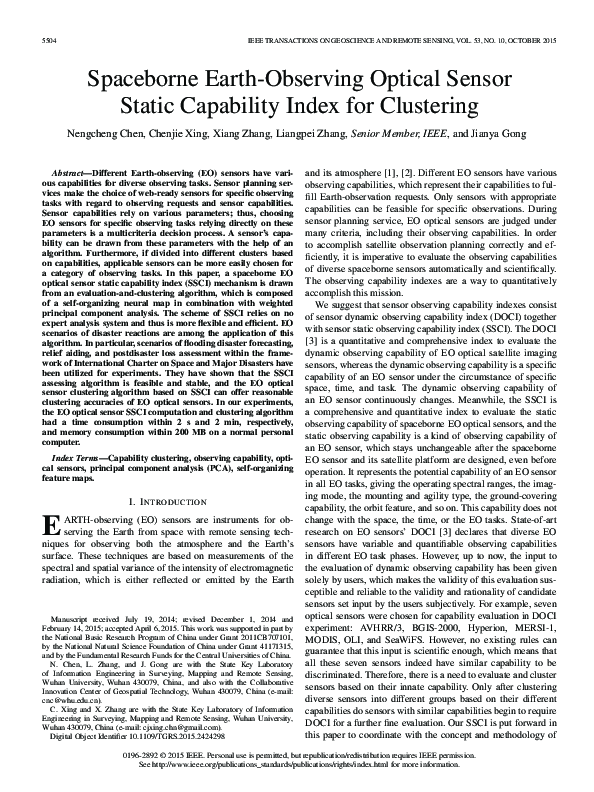 (PDF) Spaceborne Earth-Observing Optical Sensor Static Capability Index for Clustering