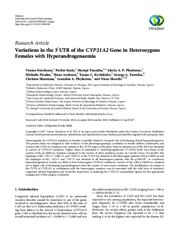(PDF) Variations in the 3′UTR of theCYP21A2Gene in Heterozygous Females ...