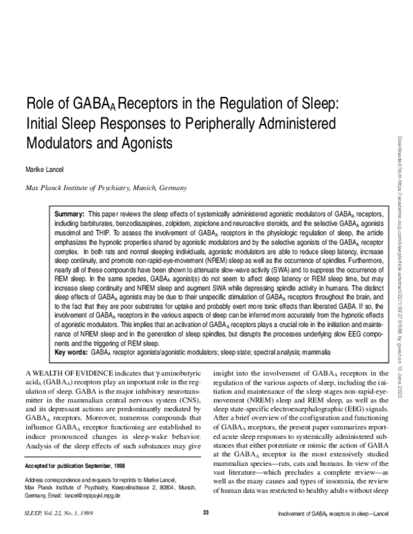 (PDF) Role of GABAA Receptors in the Regulation of Sleep: Initial Sleep ...