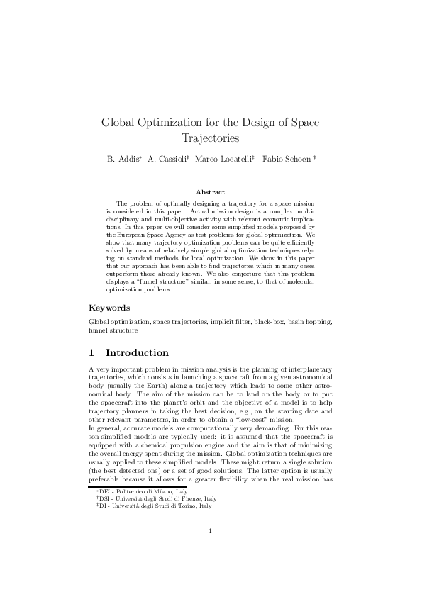 (PDF) Global Optimization for the Design of Space Trajectories