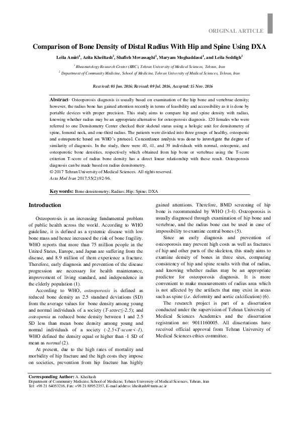 (PDF) Comparison of Bone Density of Distal Radius With Hip and Spine ...