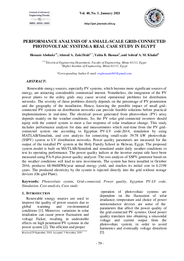 (PDF) Performance Analysis of a Small-Scale Grid-Connected Photovoltaic System:A Real Case Study ...