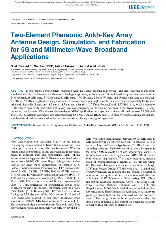 (PDF) Two-Element Pharaonic Ankh-Key Array Antenna Design, Simulation, and Fabrication for 5G ...