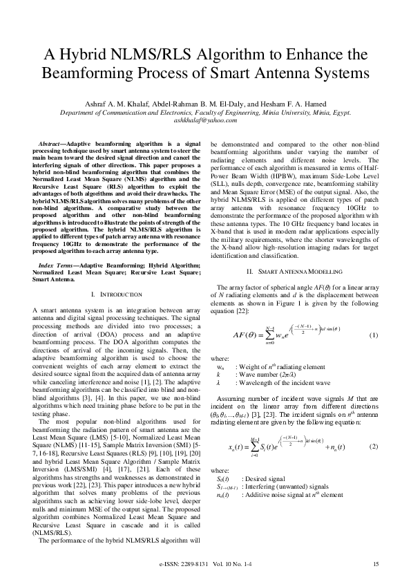 (PDF) A Hybrid NLMS/RLS Algorithm to Enhance the Beamforming Process of Smart Antenna Systems