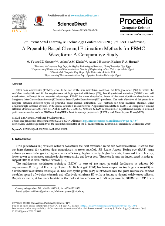 (PDF) A Preamble Based Channel Estimation Methods for FBMC Waveform: A Comparative Study