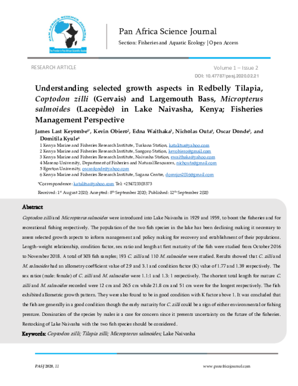 (PDF) Understanding selected growth aspects in Redbelly Tilapia ...