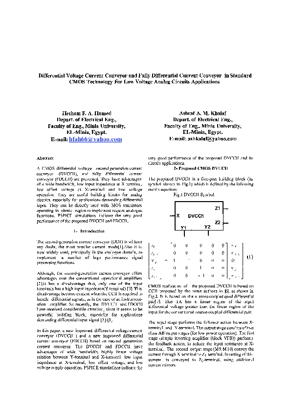 (PDF) Differential voltage current conveyor and fully differential current conveyor in standard ...