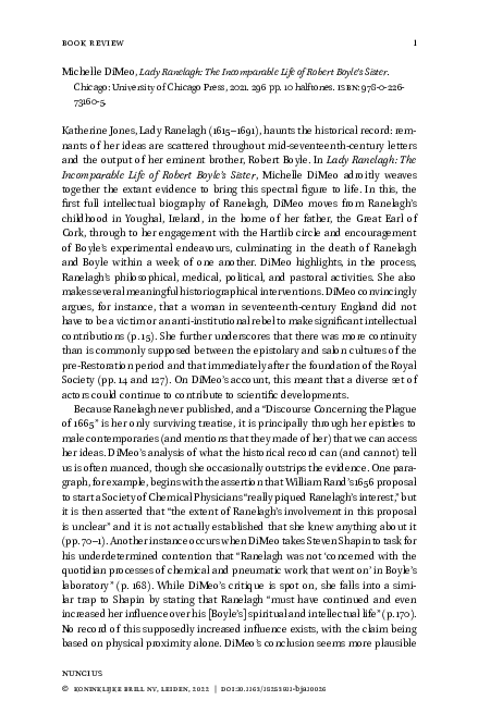 (PDF) Review of Michelle DiMeo, Lady Ranelagh: The Incomparable Life of ...