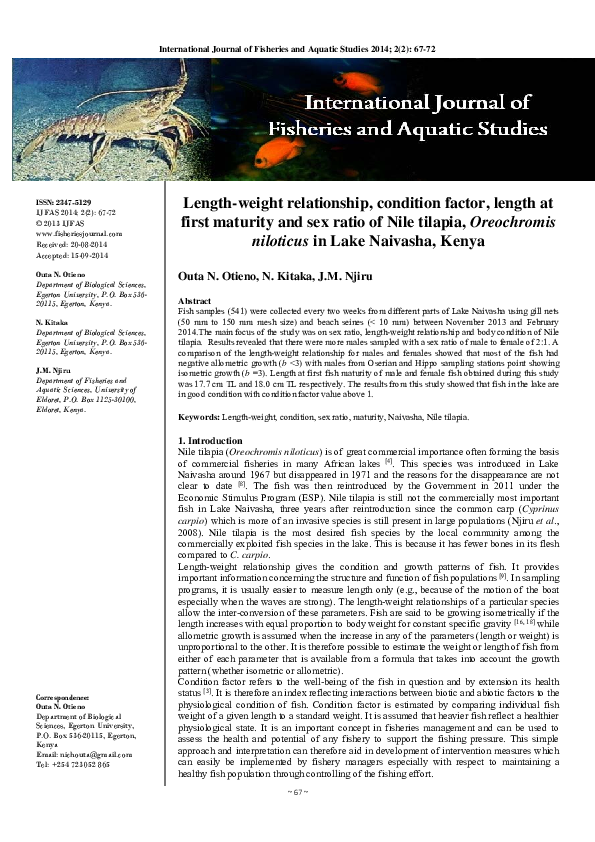 (PDF) Length-weight relationship, condition factor, length at first ...