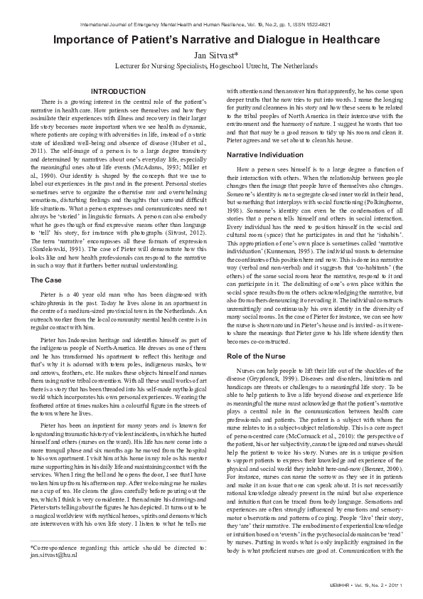 (PDF) Importance of Patient’s Narrative and Dialogue in Healthcare