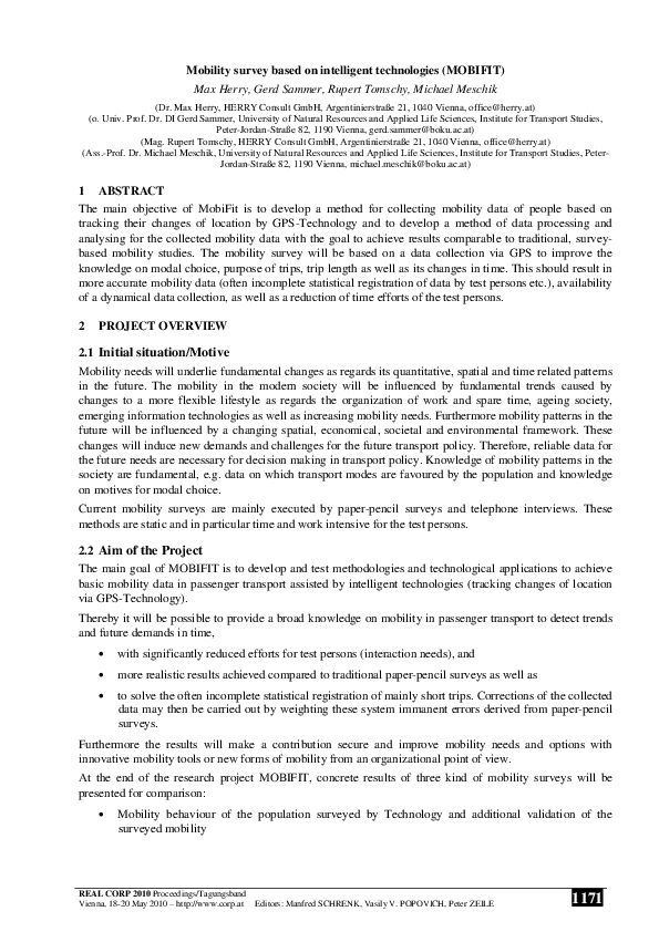 (PDF) Mobility survey based on intelligent technologies (MOBIFIT)