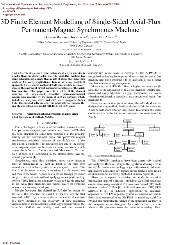 (PDF) 3 D Finite Element Modelling of Single-Sided Axial-Flux Permanent-Magnet Synchronous Machine