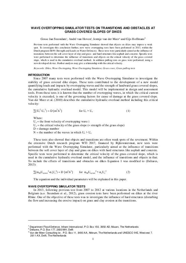 (PDF) Wave Overtopping Simulator Tests on Transitions and Obstacles at ...